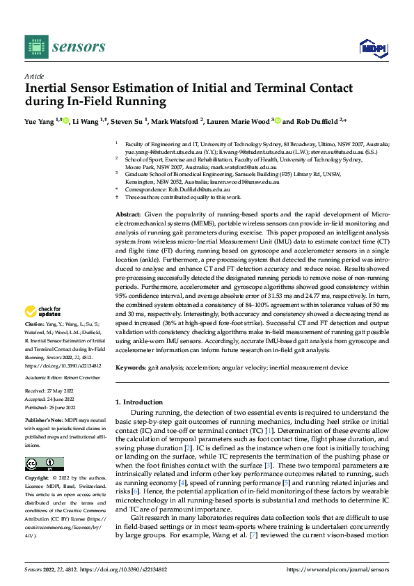 Pdf Inertial Sensor Estimation Of Initial And Terminal Contact During