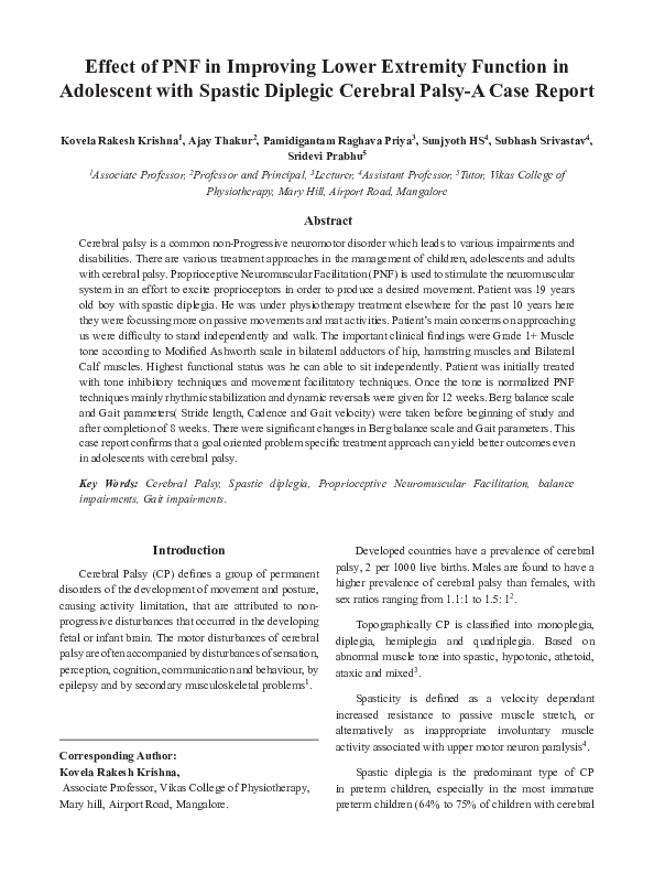 Pdf Effect Of Pnf In Improving Lower Extremity Function In Adolescent