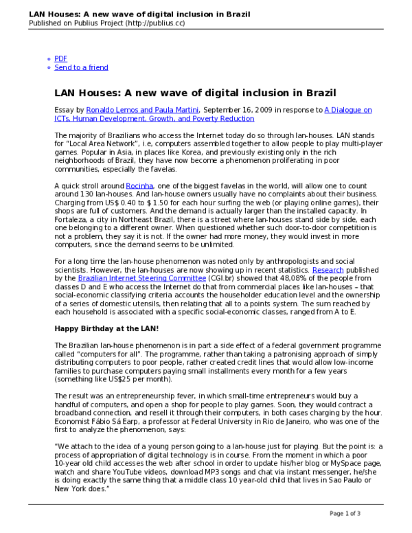 (PDF) LAN Houses: A new wave of digital inclusion in Brazil