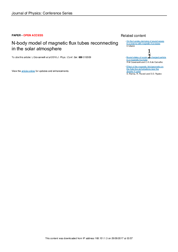 (PDF) N-body model of magnetic flux tubes reconnecting in the solar ...