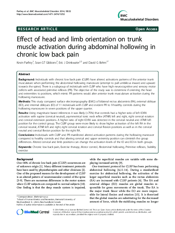 (PDF) Effect of head and limb orientation on trunk muscle activation ...
