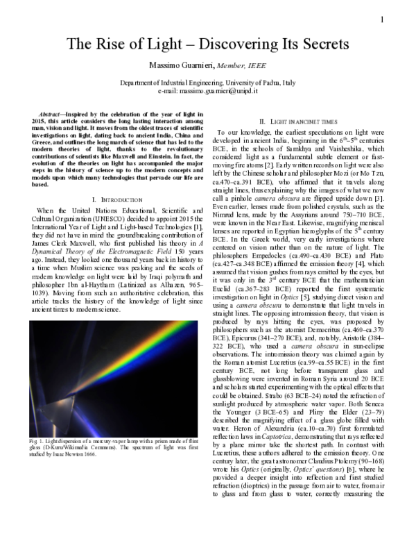 (PDF) The Rise of Light—Discovering Its Secrets [Scanning Our Past]