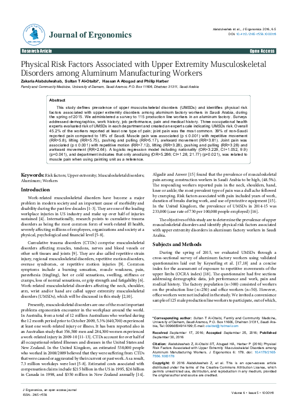 (PDF) Physical Risk Factors Associated with the Upper Extremity ...