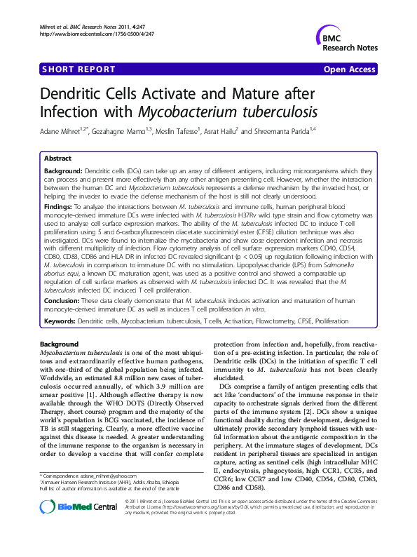 (PDF) Dendritic Cells Activate and Mature after Infection with ...