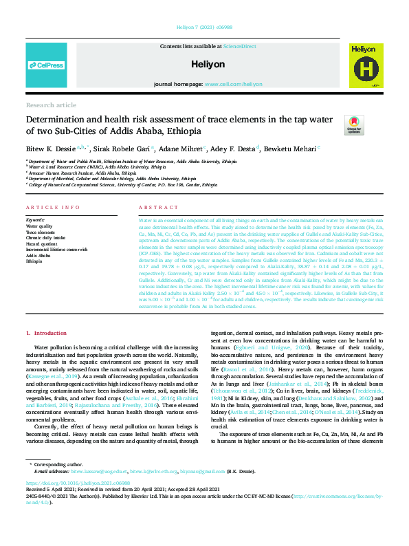 (PDF) Determination and health risk assessment of trace elements in the ...