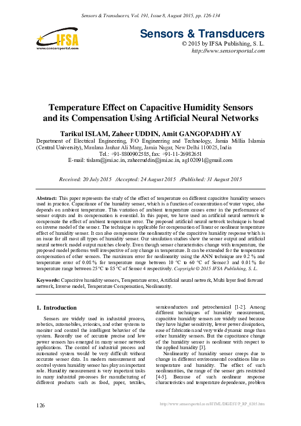 (PDF) Temperature Effect on Capacitive Humidity Sensors and its Compensation Using Artificial ...