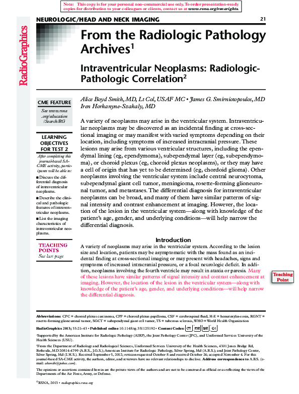 (PDF) From the Radiologic Pathology Archives: Intraventricular ...
