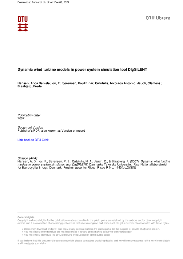 Pdf Dynamic Wind Turbine Models In Power System Simulation Tool Digsilent 