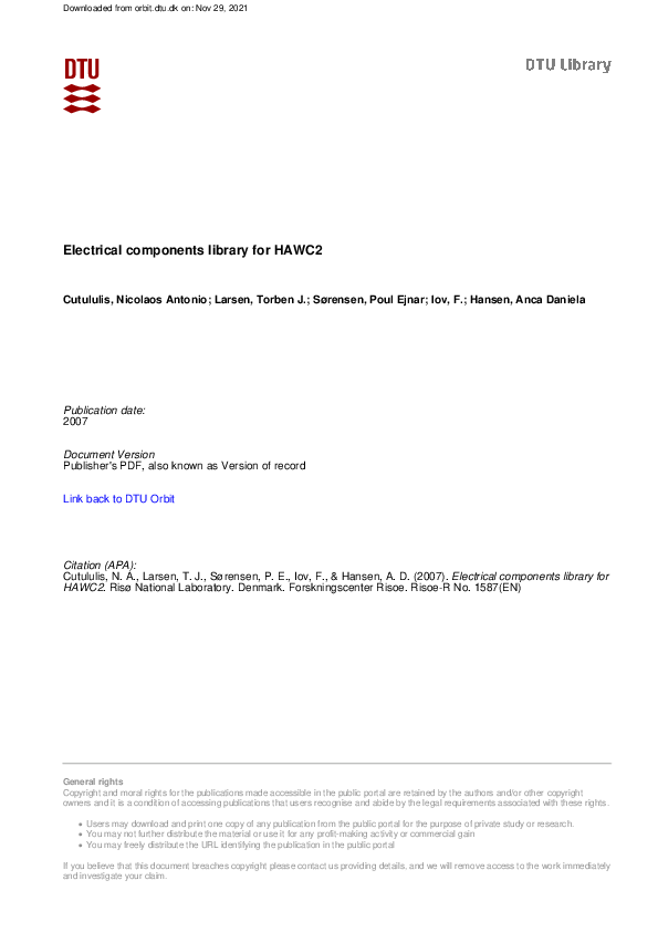 (PDF) Electrical components library for HAWC2