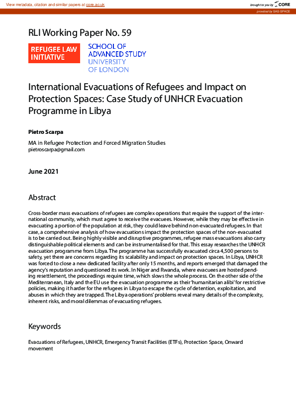 (PDF) International Evacuations of Refugees and Impact on Protection ...