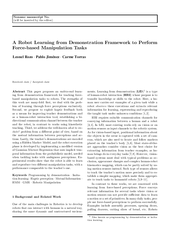 (PDF) A robot learning from demonstration framework to perform force-based manipulation tasks