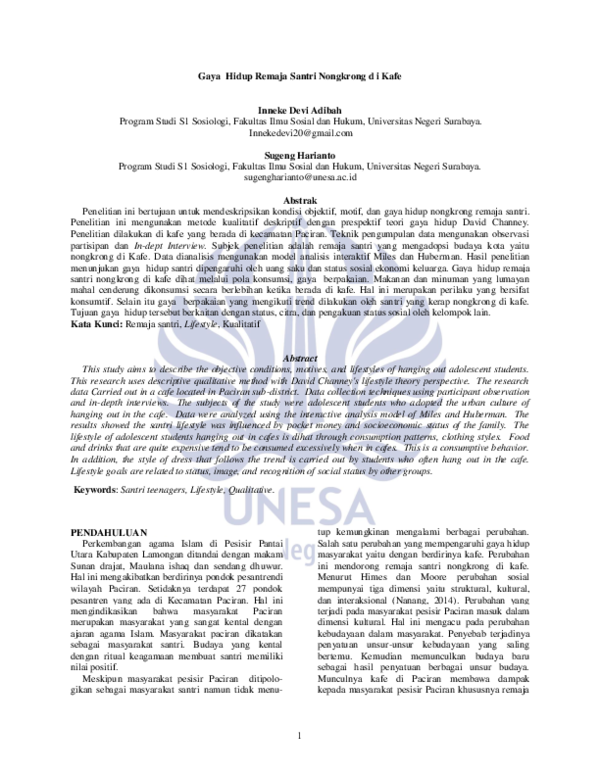 (PDF) Gaya Hidup Remaja Santri Nongkrong di Kafe