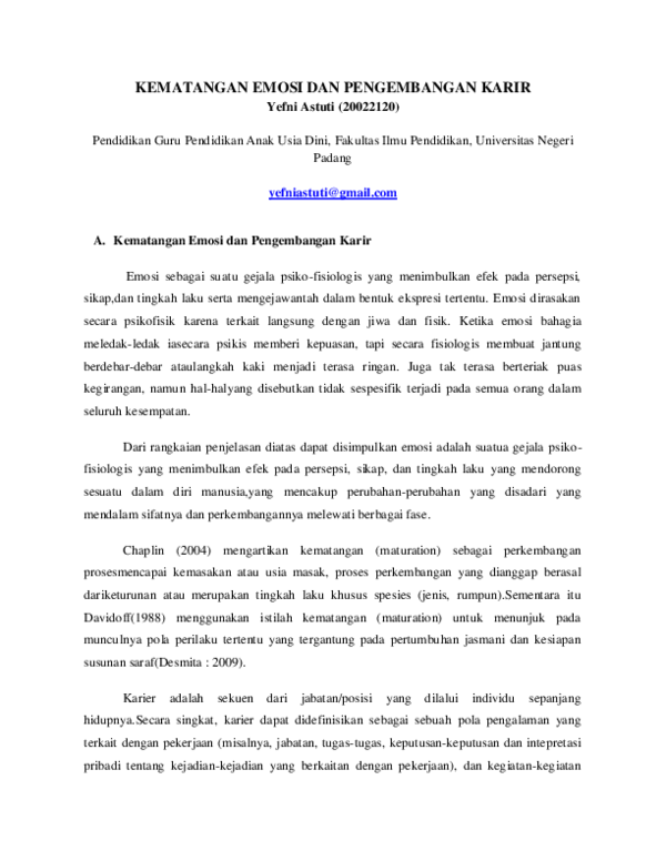 (PDF) KEMATANGAN EMOSI DAN PENGEMBANGAN KARIR