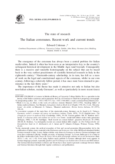 (PDF) The Italian communes. Recent work and current trends