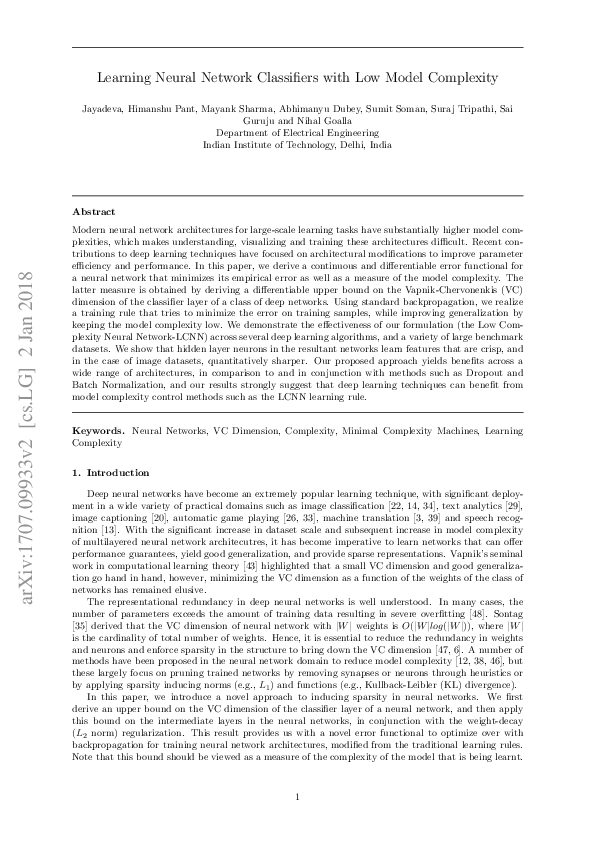 (PDF) Learning Neural Network Classifiers with Low Model Complexity