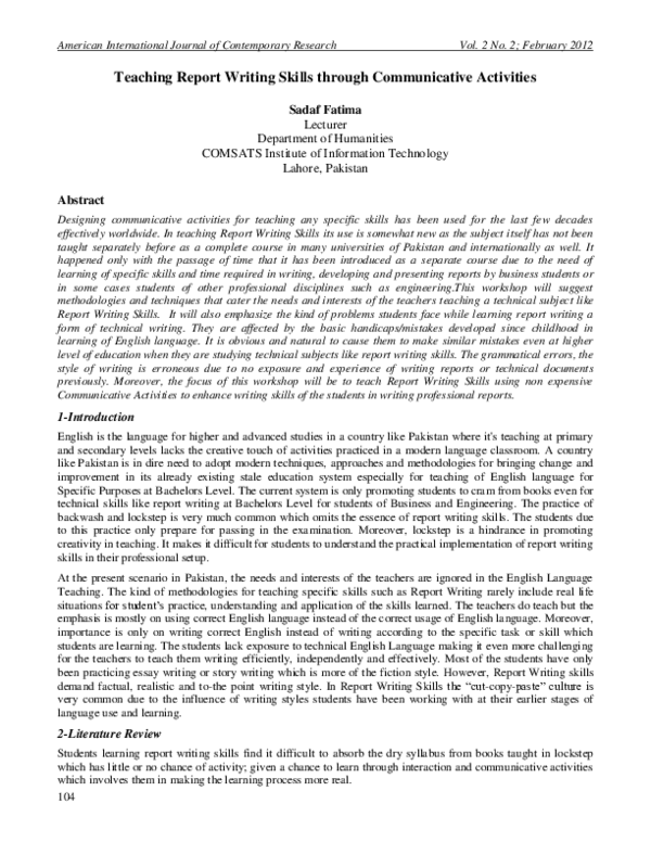 (PDF) Teaching Report Writing Skills through Communicative Activities