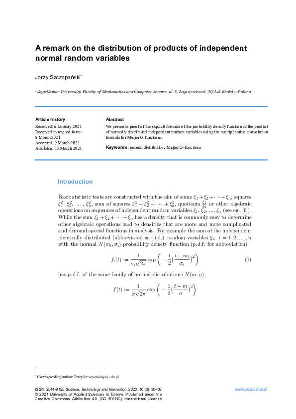(PDF) A remark on the distribution of products of independent normal ...