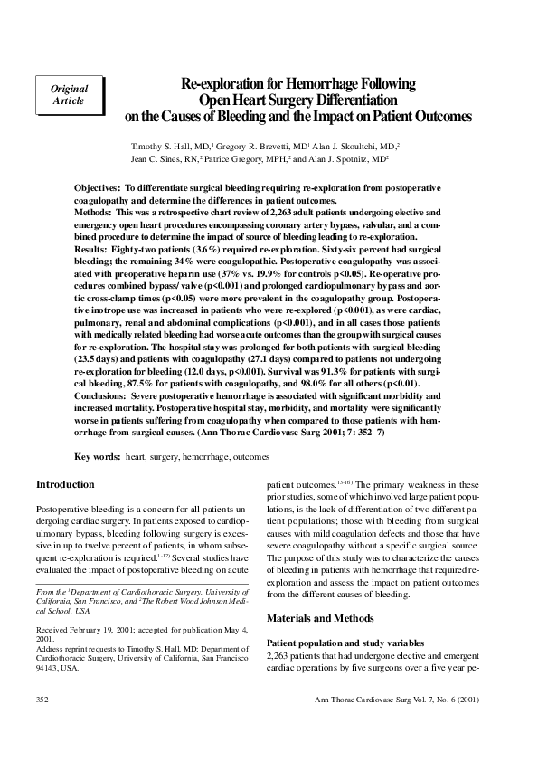 (PDF) Re-exploration for hemorrhage following open heart surgery ...