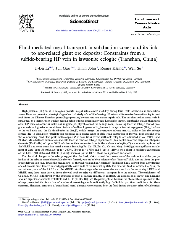 (PDF) Fluid-mediated metal transport in subduction zones and its link ...