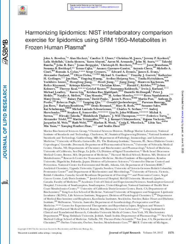 (PDF) Harmonizing Lipidomics: NIST Interlaboratory Comparison Exercise ...