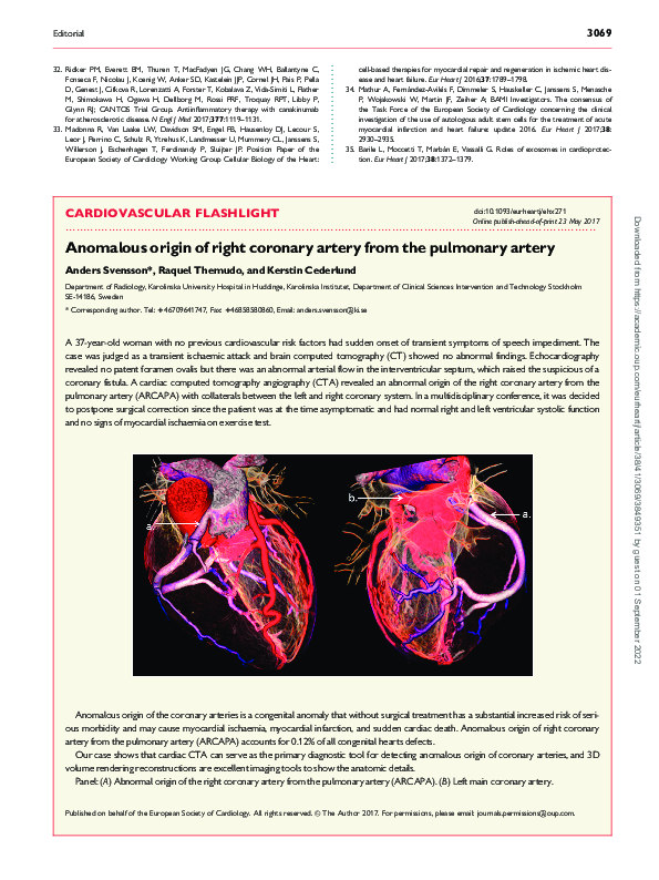 (PDF) Anomalous origin of right coronary artery from the pulmonary artery