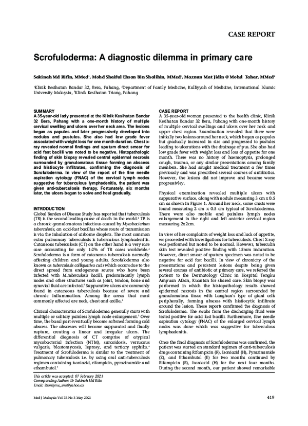(PDF) Scrofuloderma: A diagnostic dilemma in primary care