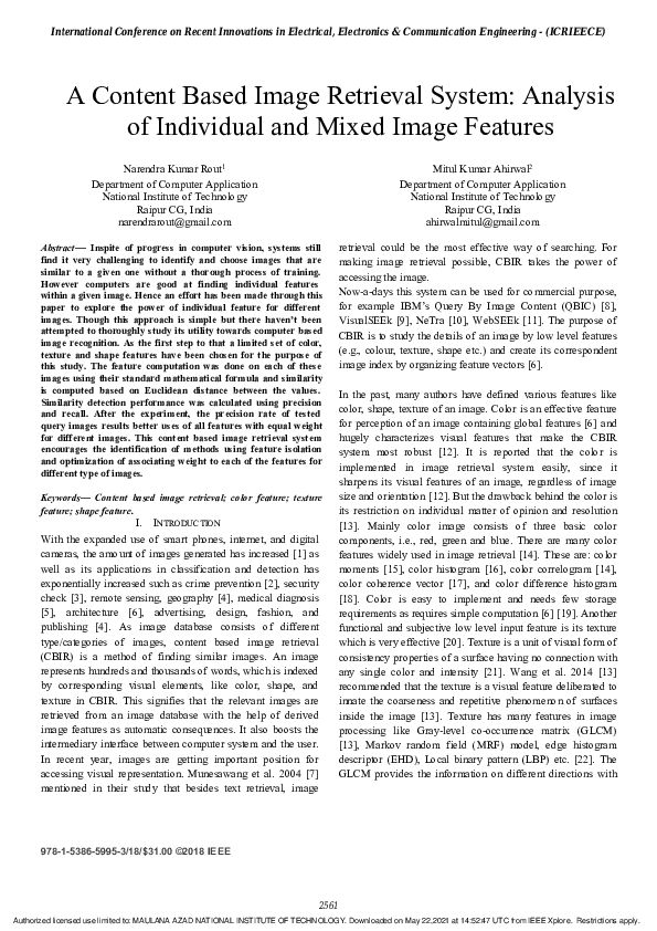 (PDF) A Content Based Image Retrieval System Analysis of Individual and Mixed Image Features