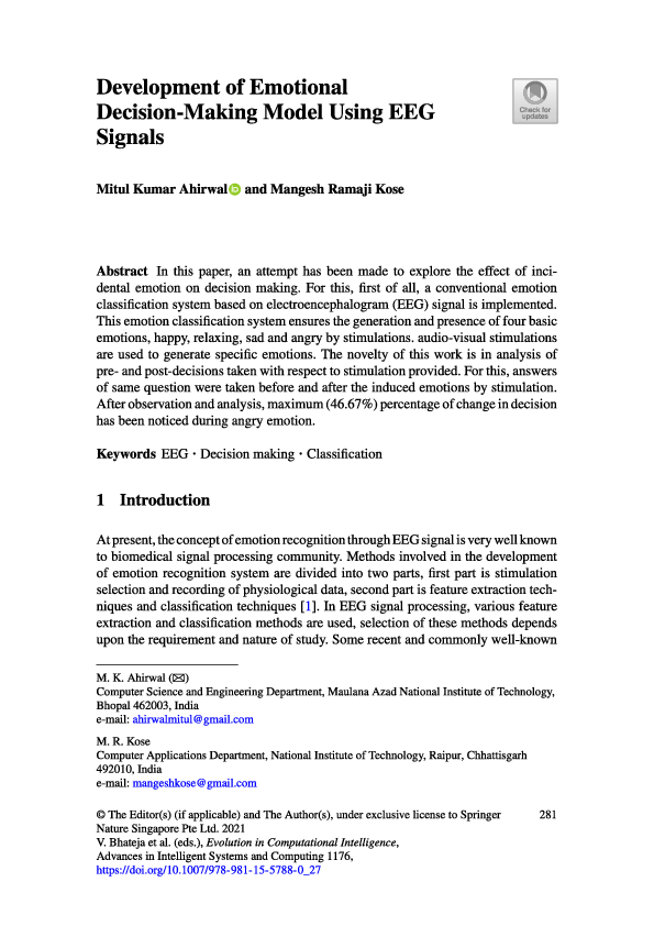 (PDF) Development of Emotional Decision-Making Model Using EEG Signals