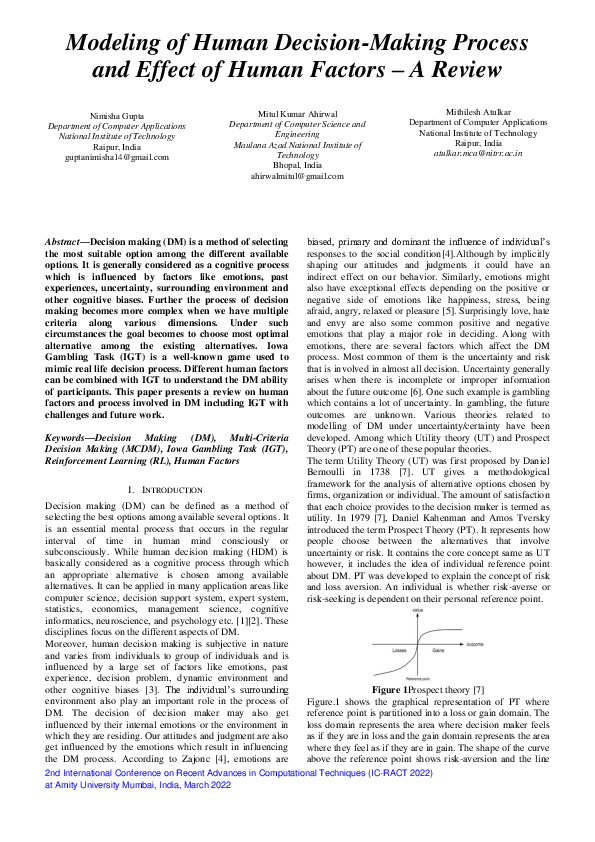(PDF) Modeling of Human Decision-Making Process and Effect of Human ...