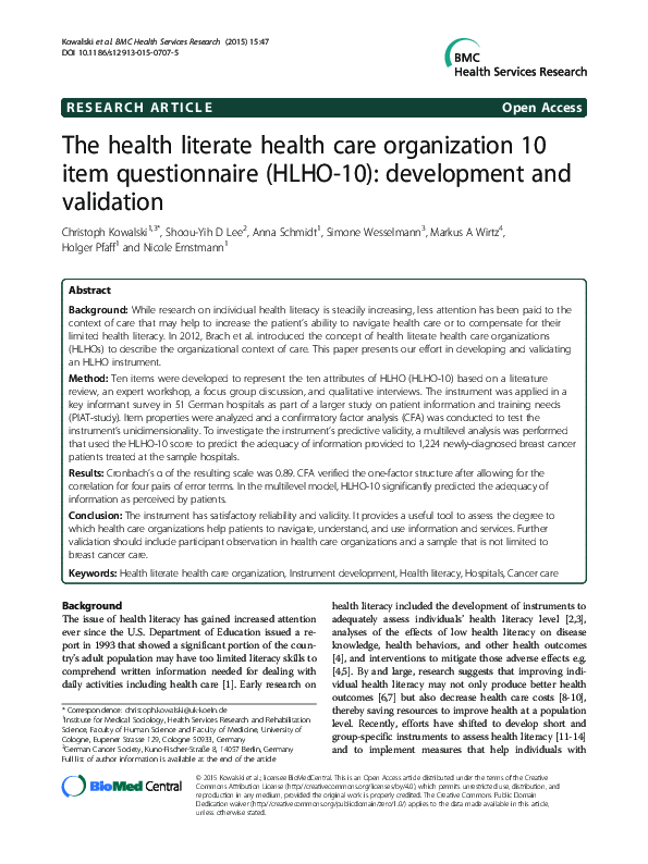 (PDF) The health literate health care organization 10 item ...