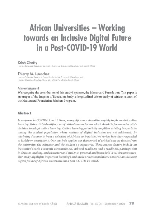 (PDF) African Universities -Working towards an Inclusive Digital Future in a Post-COVID-19 World