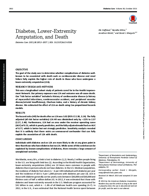 (PDF) Diabetes, Lower-Extremity Amputation, and Death