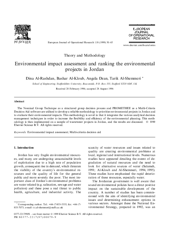 (PDF) Environmental impact assessment and ranking the environmental projects in Jordan