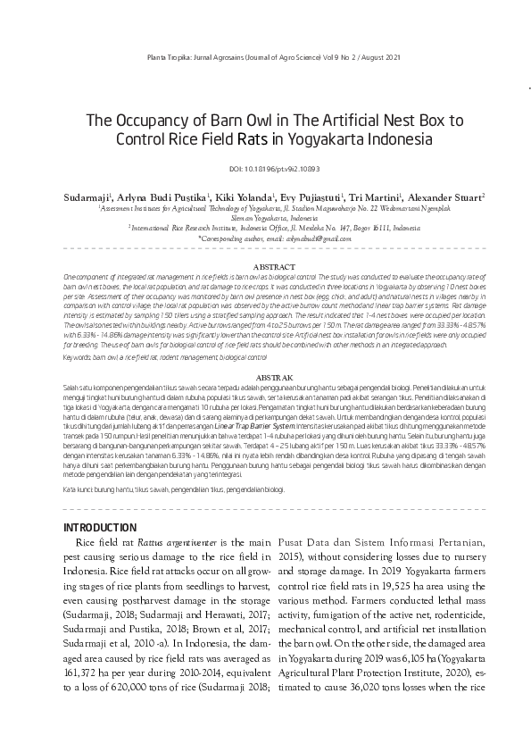 (PDF) The Occupancy of Barn Owl in the Artificial Nest Box to Control ...