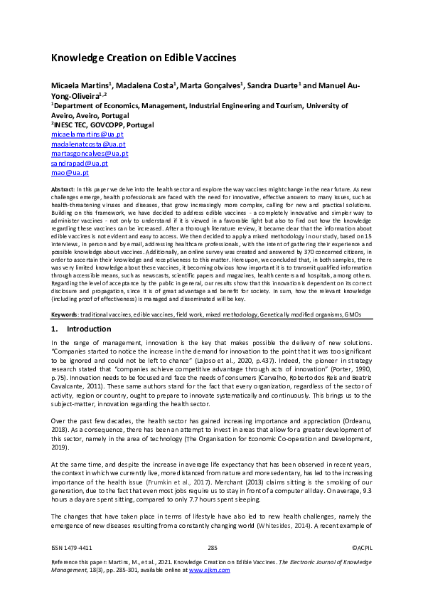 (PDF) Knowledge Creation on Edible Vaccines
