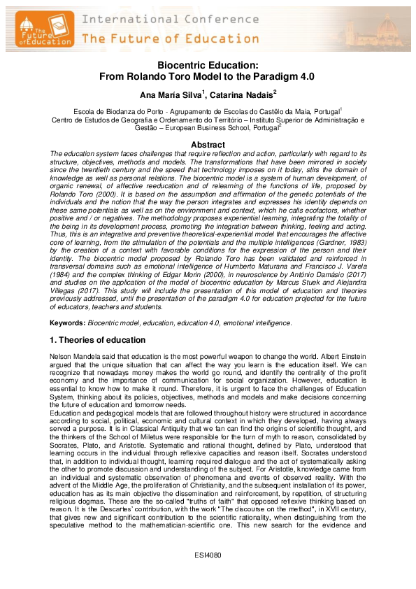 (PDF) Biocentric Education : From Rolando Toro Model to the Paradigm 4 . 0