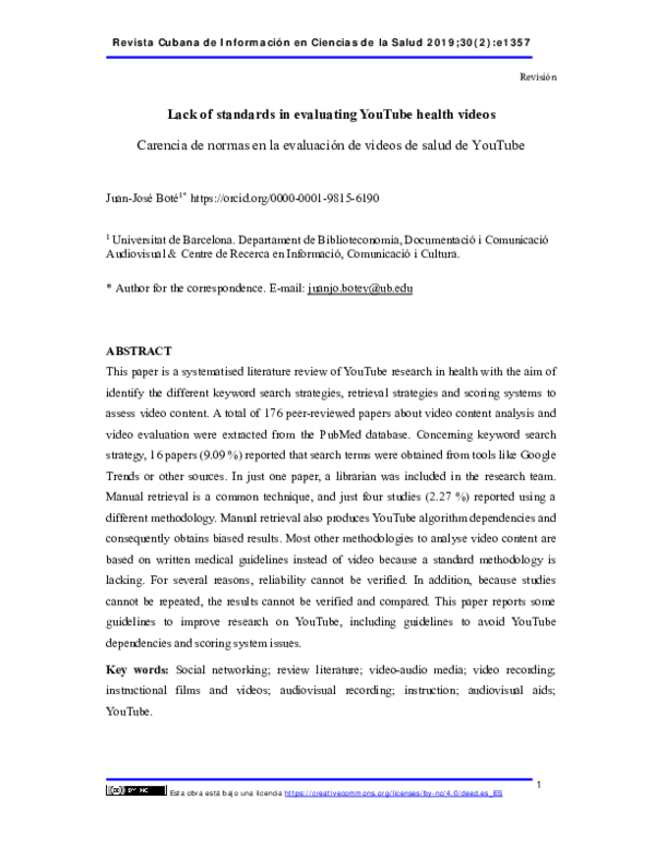 (PDF) Lack of standards in evaluating YouTube health videos