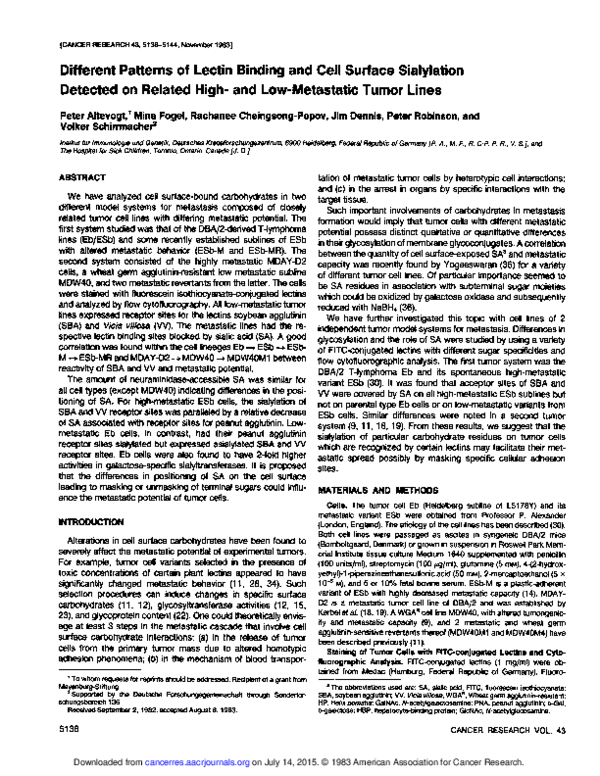 (PDF) Different patterns of lectin binding and cell surface sialylation ...
