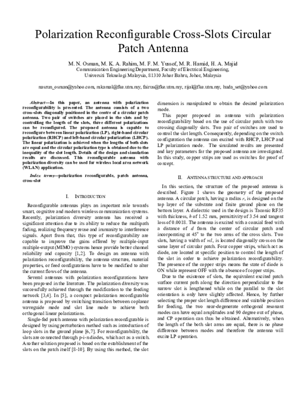 (PDF) A Comparative Study on Polarization Reconfigurable Circular Patch Antenna