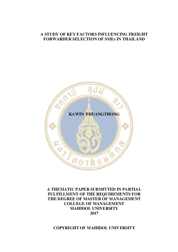 (PDF) A study of key factors influencing freight forwarder selection of ...