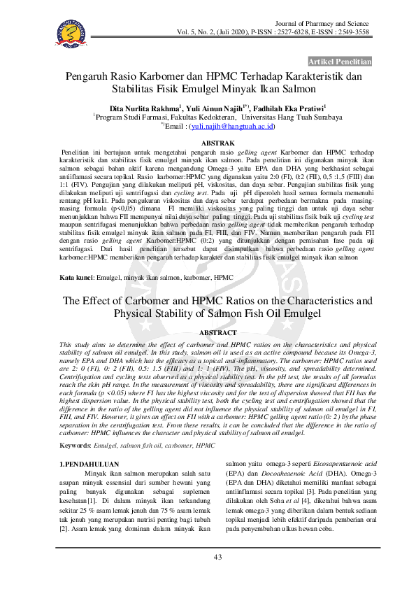 (PDF) Pengaruh Rasio Karbomer dan HPMC Terhadap Karakteristik dan ...
