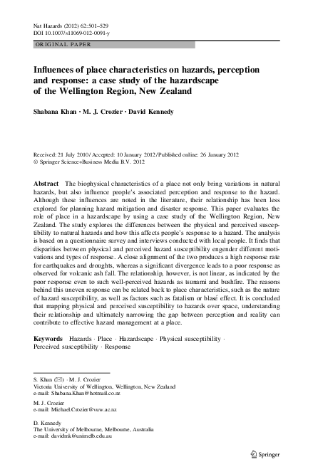 (PDF) Influences of place characteristics on hazards, perception and ...