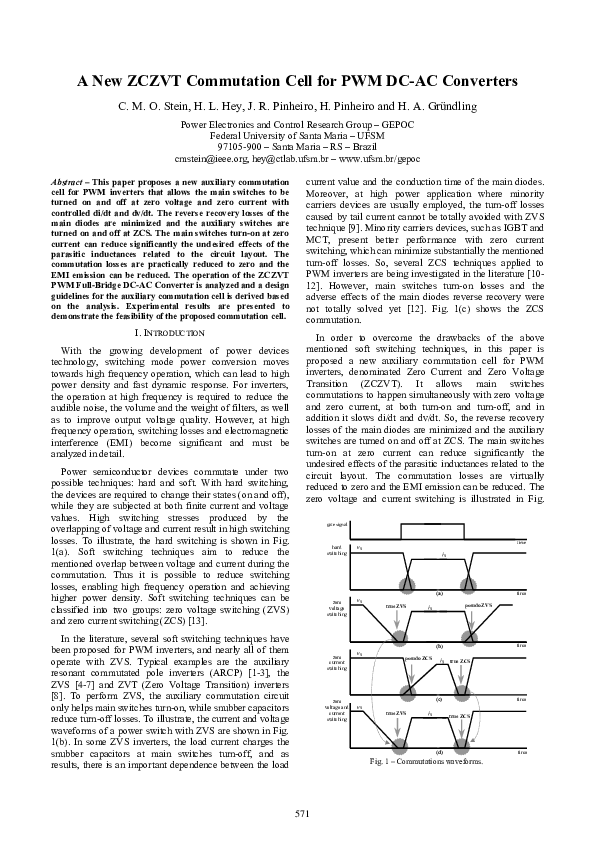 (PDF) Analysis, design, and implementation of a new ZCZVT commutation cell for PWM DC-AC converters