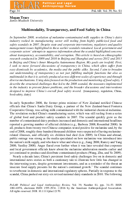 (PDF) Multimodality, Transparency, and Food Safety in China