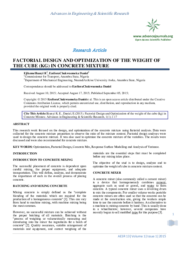 (PDF) Factorial Design and Optimization of the Weight of the Cube (KG ...
