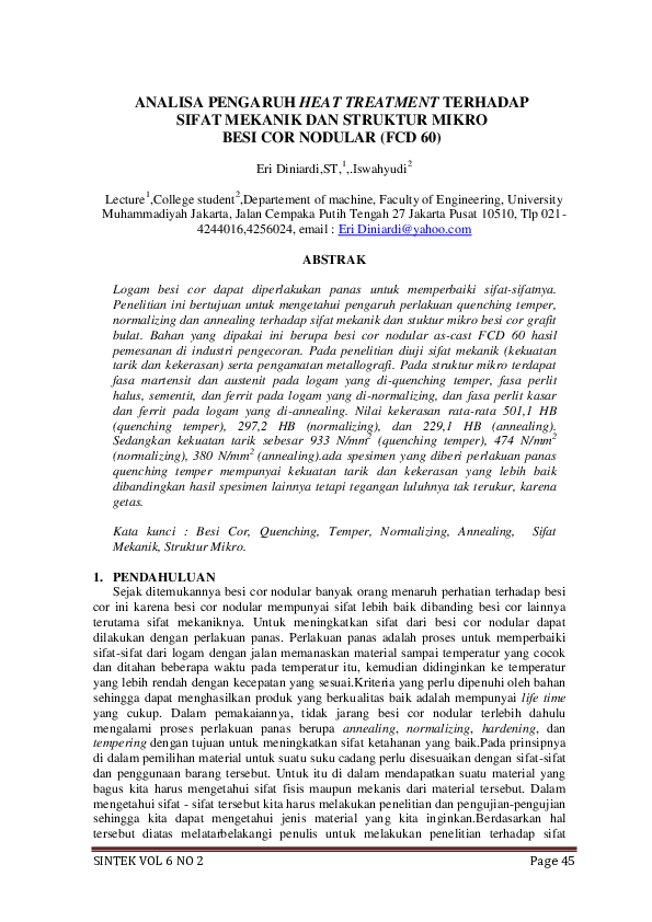 (PDF) Analisa Pengaruh Heat Treatment Terhadap Sifat Mekanik Dan ...