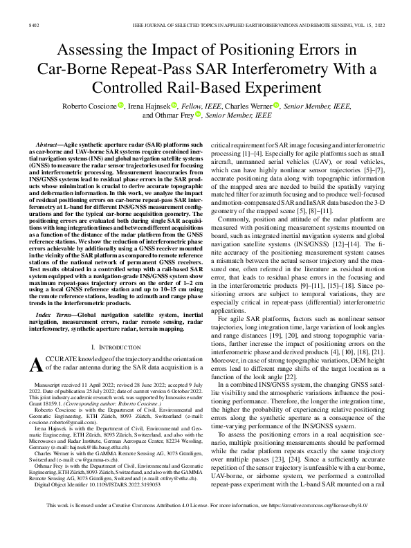 (PDF) Assessing the Impact of Positioning Errors in Car-Borne Repeat-Pass SAR Interferometry ...