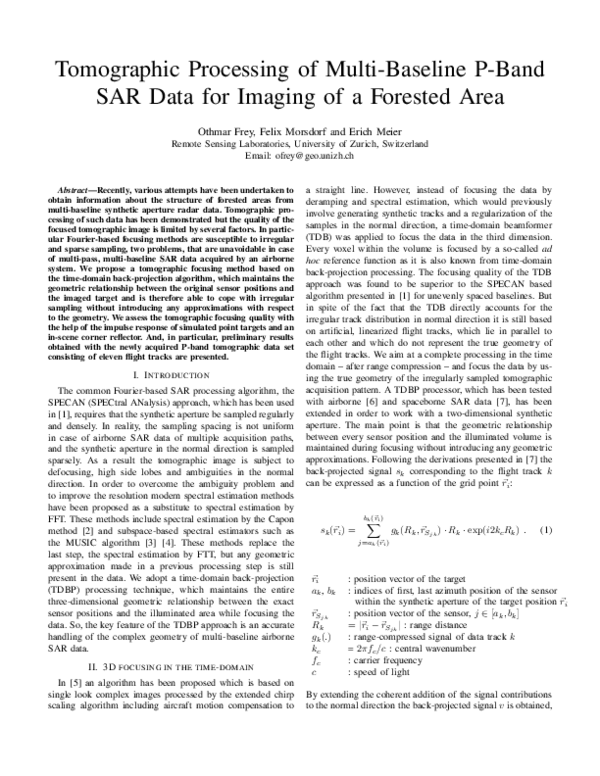 (PDF) Tomographic processing of multi-baseline P-band SAR data for imaging of a forested area