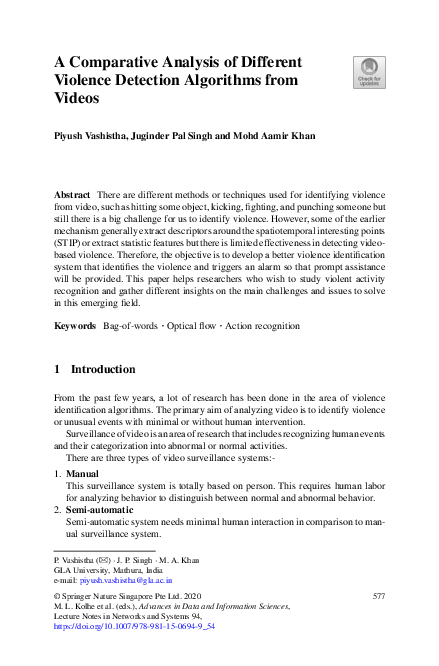 (PDF) A Comparative Analysis of Different Violence Detection Algorithms from Videos