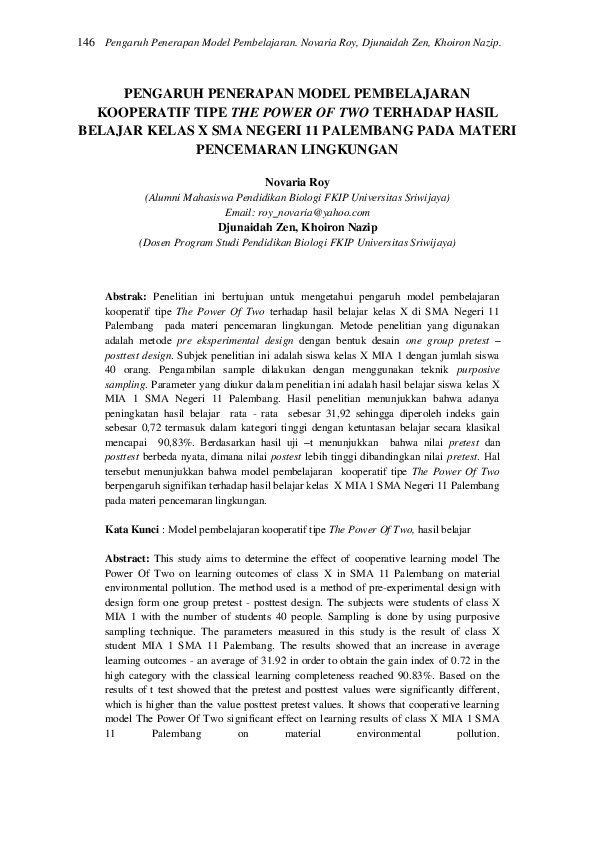 (PDF) Pengaruh Penerapan Model Pembelajaran Kooperatif Tipe the Power of Two Terhadap Hasil ...